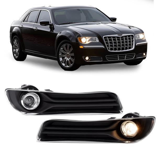 商品名: HECASA ペア LED フォグライト ベゼル 2011-2014 クライスラー 300 交換用 68127946AB 68127947AB CH1039126 フロントフォグランプキット カバー トリム クリアレンズ+ブラック...