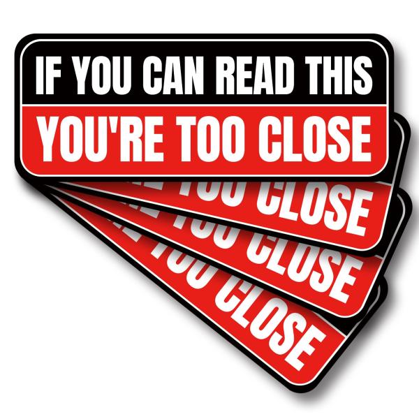 商品名: 車用面白いバンパーステッカー4枚パック IF You Can Read This You're Too Close、2025年新ドライバーステッカー、磁気、防水、夜間反射、耐久性、9 X 3.5インチ【ブラック&amp;レッド】 ...