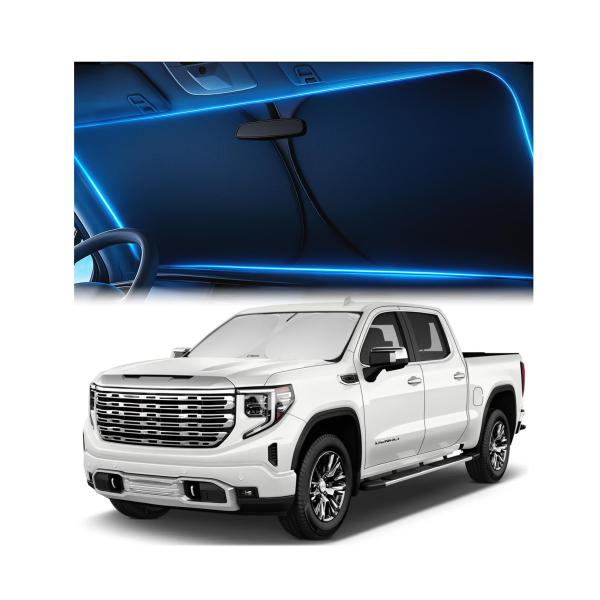 商品名: GMC Sierra 1500 2500 3500 (SLT AT4 Denali) 2019-2025年モデル用フロントガラスサンシェード - ライトパス技術、ミラーカットアウト、紫外線を99%ブロック、色あせ防止、折りたたみが...