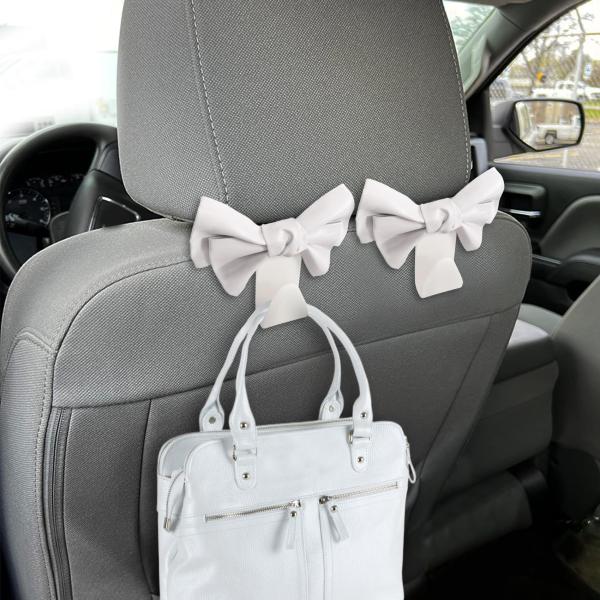 商品名: Lyxheth 2個 車用ハンドバッグフック ハンドバッグとバッグ用 カーシートバックフック かわいいリボン カーシートヘッドレストフック 車のインテリア装飾アクセサリー 自動車用ハンドバッグフックハンガー SUV対応 (ホワイト...