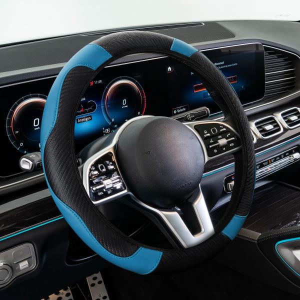 商品名: Lyxheth 車用ハンドルカバー、ハンドルカバープロテクター、15インチカーボンファイバーマイクロファイバーレザー弾性ステアリングホイールプロテクター、車用ハンドルアクセサリー (ブラックブルー) Lyxheth Car Ste...