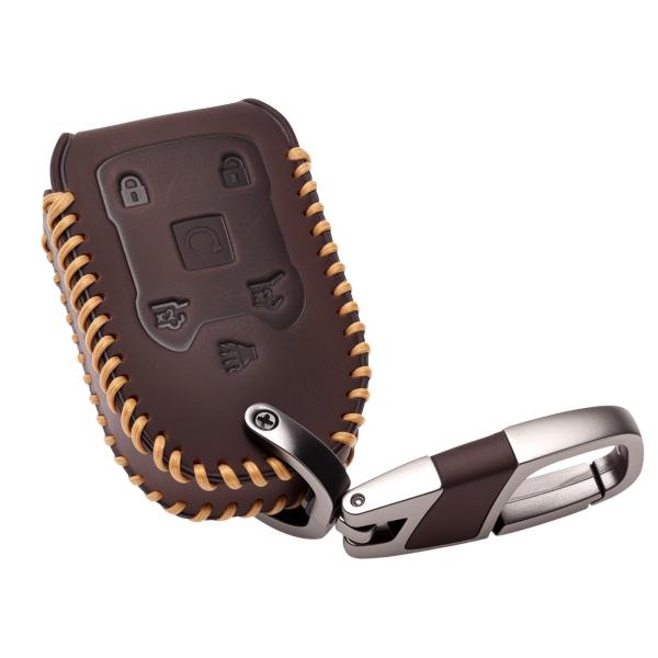 商品名:  BA735 Leather Key Fob Cover Case with Keychain, Vintage 6-Button Protector for 2015?2020 GMC Yukon XL/Denali, Chev...