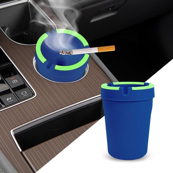 商品名: Lyxheth 暗闇で光る灰皿、車の灰皿、タバコの自己消火性カーカップホルダー灰皿蓋付き、ユニバーサルポータブルミニ車両シガレットゴミ箱自動車用アクセサリー(ブルー) Lyxheth Glow in The Dark Ashtra...