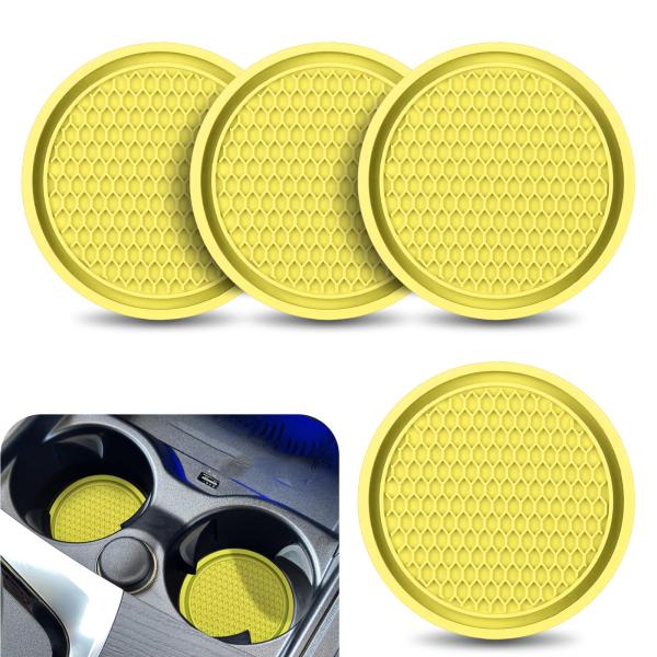 商品名: DACIRTY センターコースター4個 2.75インチ 厚めのPVCソフトラバーハニカムノンスリップテクスチャードコースター、実用的なポータブルアクセサリー、ほとんどの車にユニバーサルフィット(イエロー) DACIRTY 4 PC...