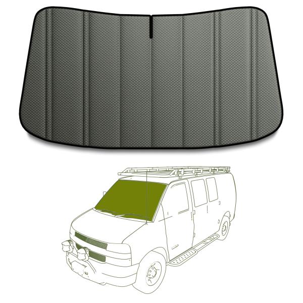 商品名:  VANNCAMP Windshield Cover for Chevy Express/Gmc Savana, Insulated Blackout Foldable Windshield Sunshade, 3 Seasonブ...