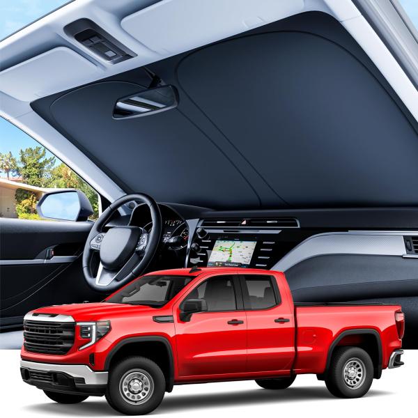 商品名: REEVAA 2025 アップグレード フロントガラスサンシェード 2019-2024 GMC シエラ 1500 2500 3500 [テーラードフィット 99%の日焼け防止] 内装を保護&amp;涼しく保つ 折りたたみ式サンシェ...