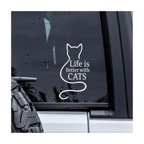 商品名: MYMKO Life is Better with Cats デカール、Cat Mom カーウィンドウデカール、6インチ UV DTF Tranferカーステッカー、面白い動物耐候性車トラックウィンドウバンパーステッカー、ペットマ...
