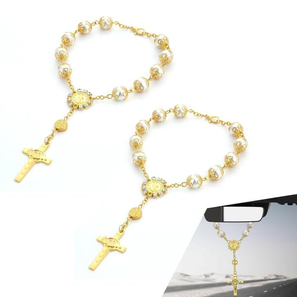 商品名:  Ferianl 2PCS Car Rosary for Rearview Mirror, Rear View Mirror Cross Hanging Accessories, Auto Rosary Pendant, Pers...