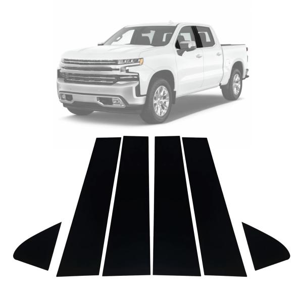 商品名: 外装ドアウィンドウピラーポストモールディングカバーパネルトリムサイドドアウィンドウカバートリムキット6個。Chey Chevrolet Silverado 2019-2023用、光沢ブラック。 6PCS Exterior Door...