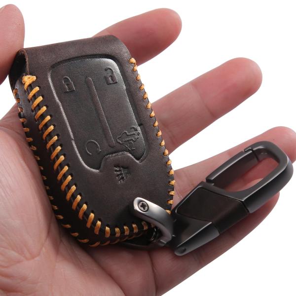商品名:  0BT59 for Chevy Key Fob Cover, Vintage Leather, 5-Button, Metal Keychian - for 2019 2020 2021 2022 2023 Silverado ...