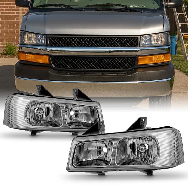 商品名:  AKKON - Fit 2003-2015 Chevy Express/GMC Savana 03-15 Headlights Headlamp Chrome Housing Driver - Passenger OE Styl...