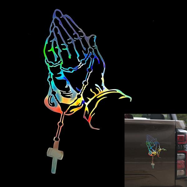 商品名:  Qurbuns Car Praying Hands &amp; Rosary Sticker, Reflective Hands Praying Pearl Jesus Decals, Vinyl Jesus Cross Sti...