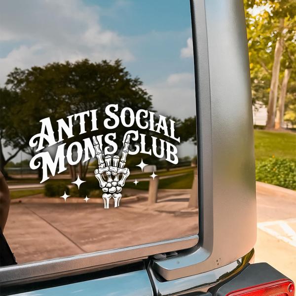 商品名: Anti-Social Moms Clubカーデカール、面白いママライフ、手の皮肉、過剰刺激デカール、ビニール防水8インチバンパーステッカー、トラックウィンドウ、カーアクセサリーデコレーションギフト友人、お母様、お父さんへのギフト...