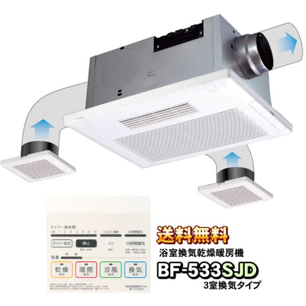高須産業 BF-533SJD　 浴室換気扇　浴室乾燥機　浴室暖房機風量強弱切替・フィルターサイン・冬季モード・外部換気スイッチ連動機能搭載BF-231の3室換気タイプ即日出荷 送料無料＜取り扱い商品・関連商品一覧＞高須産業、三菱電機（MIT...