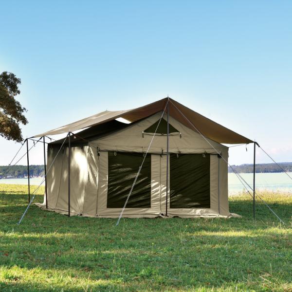 ▼REVOスクエアタープ　3×3　TC/TAN専用設計のメッシュウォールでシェルター仕様へフロアレスで土間使用が可能！TC素材で結露を軽減。※ウォール単体でのご使用はできません※ポール、ペグ、ハンマーは付属しておりません※推奨ポール：REV...