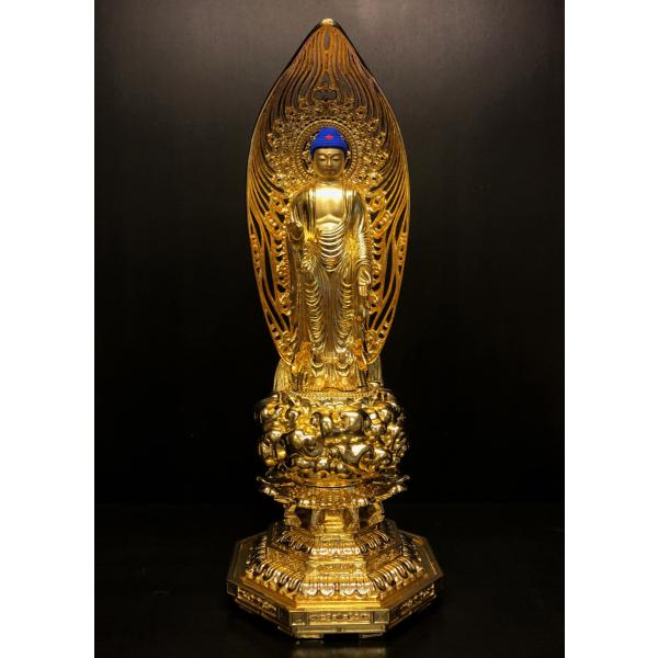 ※受注生産品の為入荷までに半年程度お時間いただきます。●品番　G−２●特徴・前方にそそり出る水煙舟形光背・湧き出る来迎雲、光背裏の立ち上がる雲材質　　：米ヒバ材サイズ　：仏像4寸（約12cm）　　　　　総高　約26cm　※光背上から台座下迄...