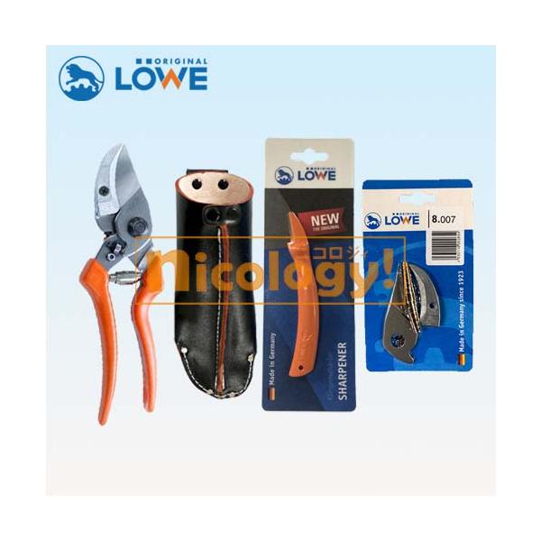 LOWEオリジナルライオンLS8107-剪定鋏セット（剪定ハサミ・替え刃・刃研ぎ・サック）特　長柄の支点に「特別な工夫」が施され、テコ支点で「挽き切り」ができるため、樹が逃げず。わずか「1/3の握力」で固定する金敷によって「木質のツブレを防...