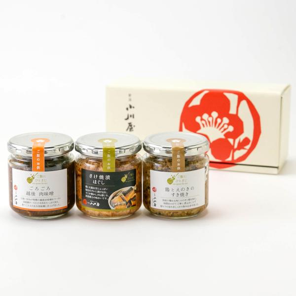 「新潟小川屋」の人気商品、「ご飯にひとさじ」。今回ご紹介するのは、新潟の郷土料理「さけの焼漬」をほぐし身にした商品をメインに据えた詰め合わせです。新潟らしさを届ける贈り物にも最適ですよ。老舗・新潟小川屋の「ご飯にひとさじ」は、ご飯のお供の瓶...