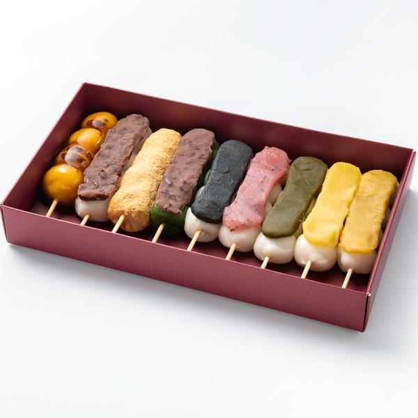 餅菓子店こだわりの華やかな串だんご。新潟県産コシヒカリの上新粉をたっぷり使って、もっちりとした弾力と歯切れの良い絶妙な食感に仕上げました！上品な化粧箱入りのため贈り物にもオススメです。見附市の餅菓子店「あわづや」で人気の「へそだんご」です。...