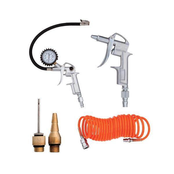 便利なセットで整備や掃除に大活躍!!●エアプレッシャーゲージを使って、タイヤの空気圧測定や空気入れ！●エアダスターを使ってゴミやホコリの吹き飛ばし！●エアダスターにインフレータノズルをつけて、ボールの空気入れ！●エアダスターにテーパノズルを...