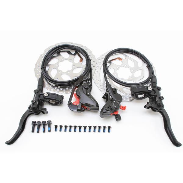 ・シマノ（shimano）の４ピストンキャリパー採用油圧ディスクブレーキ（DISC BRAKE）、M4100のローター付前後セット新品になります。・左右レバーBL-4100（右フロント、左リア）、前後キャリパーBR-420、ホースSM-BH...