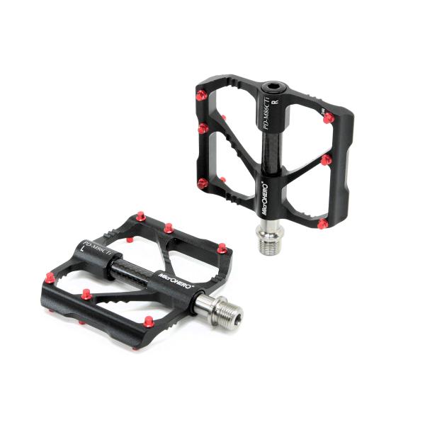 ・主な仕様： ・両面フラット　サイズ　約　94mm x 84mm・ペダル軸ネジ寸法(インチxTPI)BC 9/16x20T.P.I.・ペダル軸材質:　64チタン合金・ボディ材質:　アルミ合金6061・軸カバー材質:　カーボンファイバー・平均...