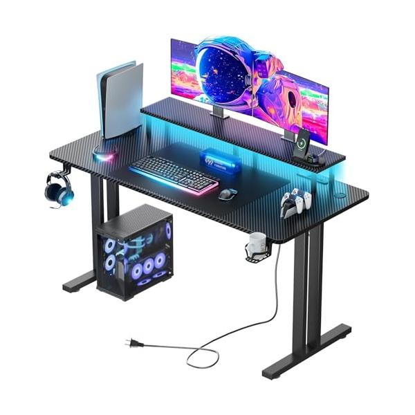 商品仕様 HLDIRECTが手掛けた最新デザインのモニター台付きデスクのサイズは120cm x 60cm x 75cmで、天板には15mmの厚板が使用されており、デスクの耐荷重性を向上させています。ブラックカーボンファイバーの天板は非常に現...