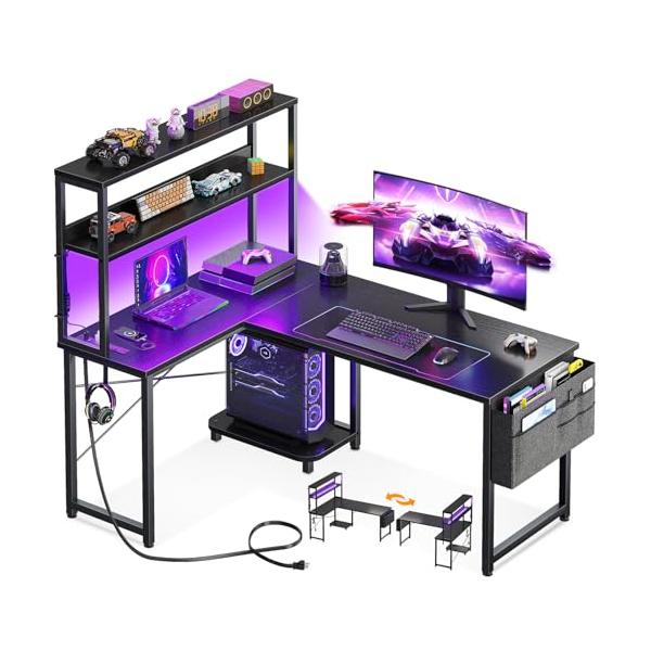 コンセント付きデスク・ゲームと仕事両立 パソコンデスクとしてはもちろん、ゲーミングデスクとしても使用できるおしゃれなL字デスク。机には、2つのACコンセントとUSB ポート付きで、パソコンやスマホなどの充電ができて超便利です。また、ラックは...