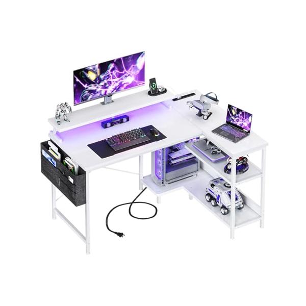 コンセント付きデスク・ゲームと仕事両立 パソコンデスクとしてはもちろん、ゲーミングデスクとしても使用できるL字デスク。机には、2つのACコンセントとUSB ポート付きで、パソコンやスマホなどの充電ができて超便利です。また、ラックは間取りや利...