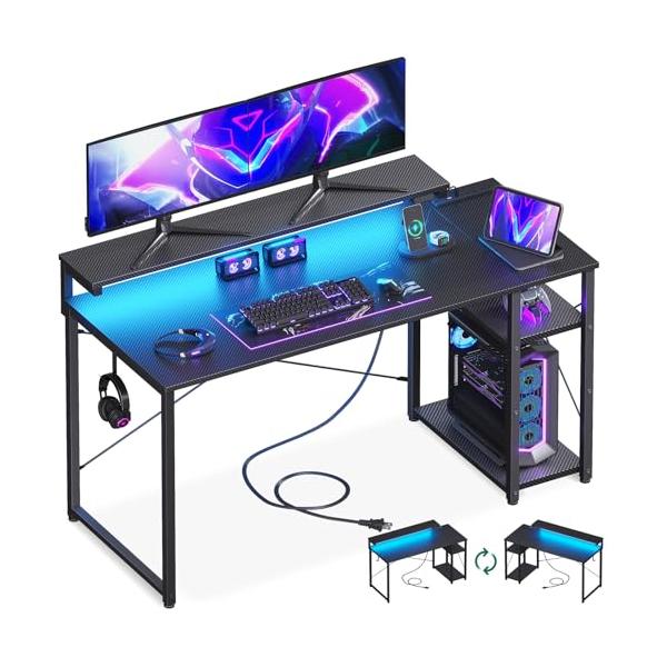 商品仕様 スタイリッシュなデザインと高級感溢れるカーボン調のゲーミングデスク。シンプルさの中に、必要な機能がぎっしり。*本体サイズ：幅120*奥行50*高さ85.7/88.7/91.7CM モニター台の設置位置によって高さが違う。床から天板...