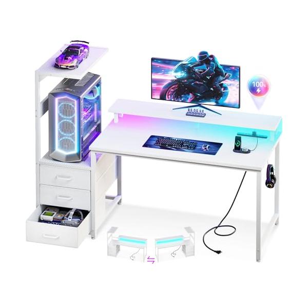 商品仕様 おしゃれなPC本体を目に見える場所に置き換え、ホコリから解放、eスポーツのために生まれたこのデスクが大活躍。*本体サイズ：幅131 主天板は100 *奥行50*高さ114.7CM 床から天板までの高さは75.7CM *本体重量：約...