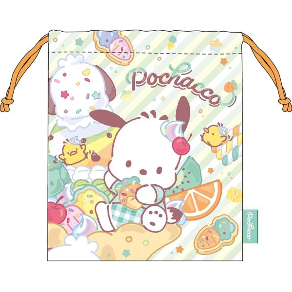 サンリオ 巾着 ポチャッコ H21×W18cmポチャッコの可愛い巾着袋。裏表で違うデザインになっているよ。小物やお菓子を入れて使ってね！■仕様内容■サイズ：約H210×W180mm素材：ポリエステル
