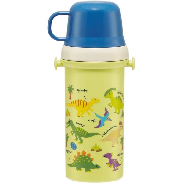 スケーター 子供用 水筒 480ml コップ付き ディノサウルス ピクチャー 男の子直接飲むこともできるプラスチック水筒コップに移して飲むこともできる2way仕様法/練込重量があって硬いステンレス製水筒はまだ早いなという低年齢層向けのプラス...