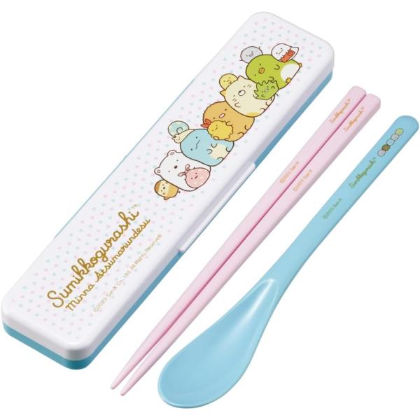 スケーター コンビセット 箸 18cm スプーン セット 抗菌 大人用 すみっコぐらし あつまるんです 日本製使い勝手のいいサイズのお箸とスプーン、収納ケースのセット。銀イオン配合の抗菌仕様。食洗機対応。箸の先端にはすべり止め加工付き。スプ...