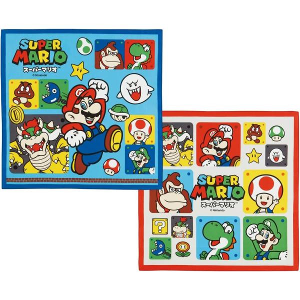 【2枚セット】ランチクロス スーパーマリオ 23 クロスお弁当を包んだり、ランチョンマットにしたりと色々使えるマルチクロスです。マリオ達の可愛いデザインのランチクロスです。サイズ　43cm×43cm日本製綿100%