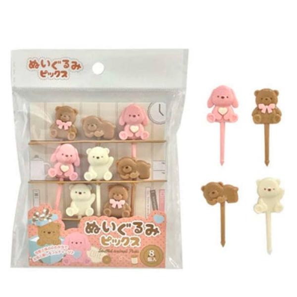 ぬいぐるみ ピックス 8本入可愛いぬいぐるみのクマとうさぎのピックスです。ホームパーティやお弁当に。電子レンジ、オープンでのご使用はおやめください。