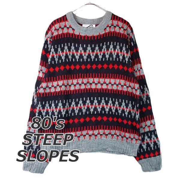 ♪当店スタッフのおすすめポイント♪・80年代オールドスタイルの古着好きな方にオススメの１着・ミドルゲージの素敵なデザインが◎※状態は画像にてご確認ください。【商品詳細】・ブランド：スティープ・スロープス・お色：ライトグレー・レッド・グリーン...