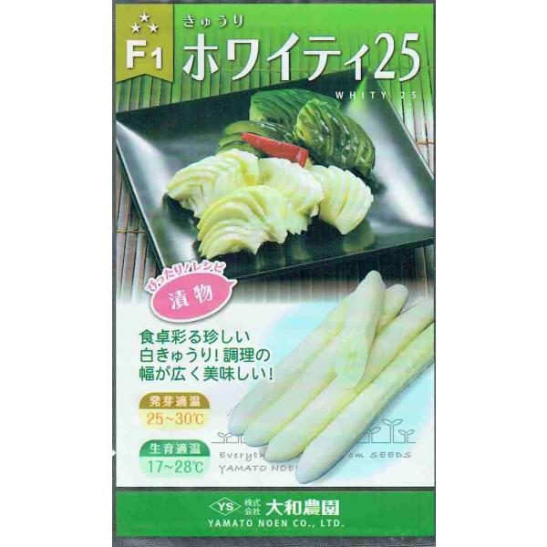 果実の長さは25cm前後、果皮・イボともに淡白緑色のユニークな外観の白キュウリ。肉質は歯切れ良く、クセの無い食味で生食用だけでなく、漬物や炒め物など加熱調理にもよく、用途が広い。葉は大きく、草勢は強いが側枝の発生は中程度。主枝、側枝共に雌花...