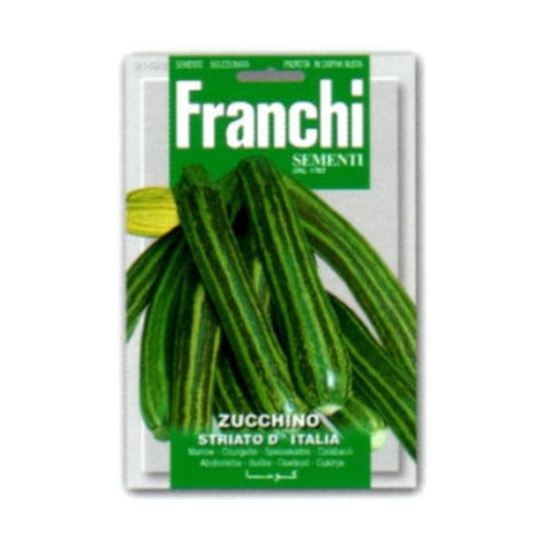 早生種、この品種はクラシックのイタリアンズッキーニとして有名です！生育旺盛で実付きも大変良く、表皮には美しい縦縞が入ります。20〜21cm長、白い果肉も歯ごたえ良く、グリル料理に最適です！