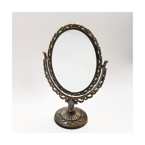 ヨーロッパ風のアンティークなデザインの卓上コスメティックミラー。手鏡ほどの大きさなので設置場所をとりません。日頃の常備鏡として手元において置きやすいサイズです。※輸入品のため外箱に擦れ、ひしゃげなどあります。また、長期在庫品のため、外箱印刷...