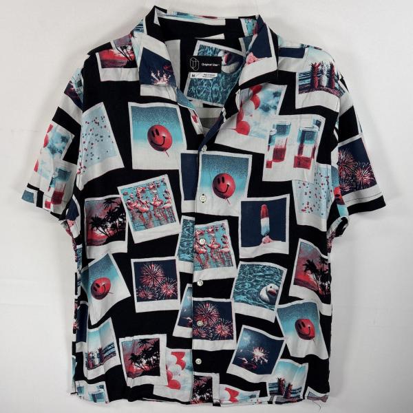 【管理番号】STA0000814【ブランド】オリジナルユーズ【対象】メンズ【カラー】  ブラック系【柄】総柄【季節・シーズン】春夏【生産国】ベトナム【素材】レーヨン100%【表記サイズ】M【実寸サイズ】肩幅：約46cm着丈：約66cm身幅：...