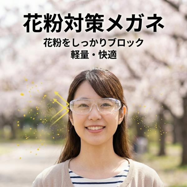 【花粉大敵】PROTECT YOUR EYES・様々な環境から目を守る・メンズ、レディース・花粉や飛沫対策に・ブルーライト55%カット・パソコンやスマホでのブルーライトカット対策に【大人用・花粉対策・防塵・保護メガネ】花粉カット率：98％以...