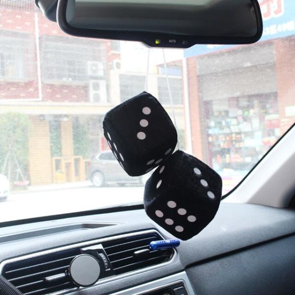 Auto Car Hanging Fuzzy Dice Dots Pendant Decor Velvet Dice Model Decoration Rearview Mirrors Styling Car Accessories Int...