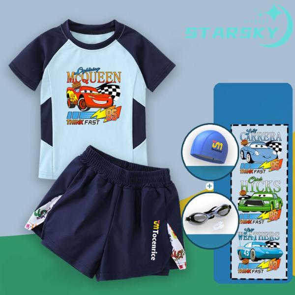 【商品状態】新品未使用品【セット内容】水着上下セット【素　　　材】ポリエステル【関連ワード】子供用　水着　カーズ　上下セット　男の子　短袖　 Tシャツとパンツ　水遊び　帽子　メガネ　夏 可愛い プレゼント　ギフト