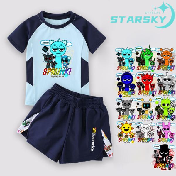 【商品状態】新品未使用品【セット内容】水着5セット（Ｔシャツ、パンツ、帽子、メガネ、耳栓）【素　　　材】ポリエステル【関連ワード】子供用　水着　Sprunki　スプランキー　上下セット　男の子　短袖　 Tシャツとパンツ　水遊び　帽子　メガネ...
