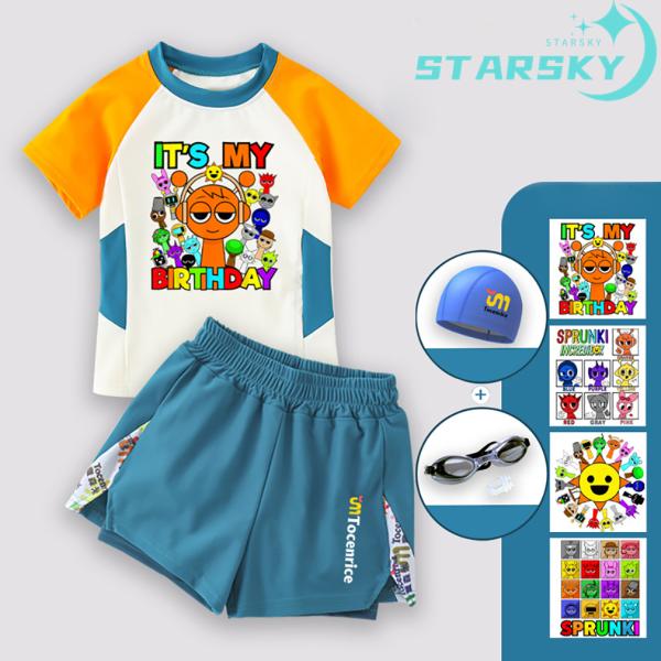 【商品状態】新品未使用品【セット内容】水着3セット(Ｔシャツ、パンツ、帽子）【素　　　材】ポリエステル【関連ワード】子供用　水着　Sprunki　スプランキー　3セット　男の子　短袖　 Tシャツとパンツ　水遊び　帽子　メガネ　夏 可愛い プ...