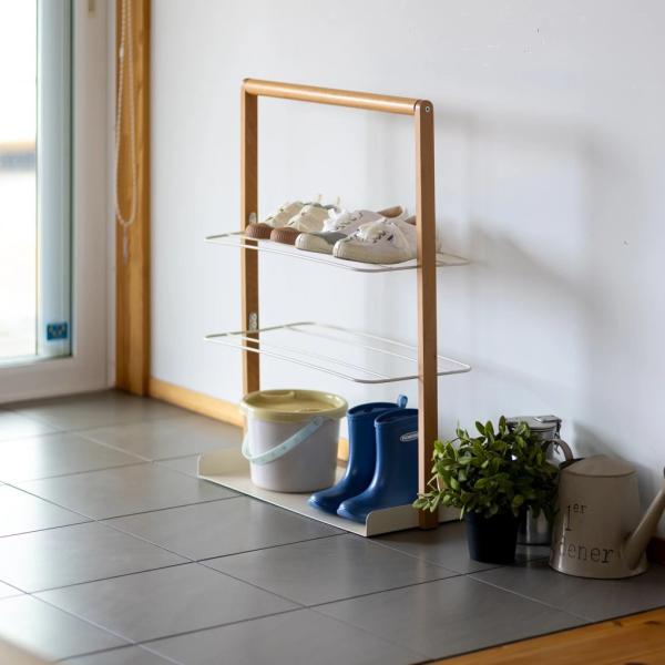 【シリーズ】LIV（リヴ）【品番】LIV-ER2【商品名】エントランスラック【カラー】グレー／ホワイト【サイズ】幅53cm x 奥行き25cm x 高さ71.5cm【材質】フレーム：天然木（ビーチ材）塗装棚：スチール粉体塗装【備考】組立品【...