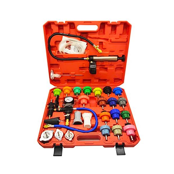 「使用便利」丈夫で実用的な高品質の自動車冷却システム検出器ツールキット、17 個の色分けされたラジエーターテストキャップで、作業プロセスで混乱を引き起こすことなく、適切なテストキャップを選択するときに簡単に識別できます。「収納便利」部品が便...