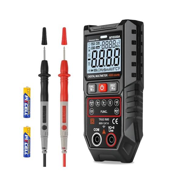 スマートテスターHinokami Nika 2023新型デジタルマルチメーターMY8330A、TRMS4000カウント、オートレンジにより、手動でなく電圧600Vまで、抵抗、導通など機能を自動的かつ迅速に識別できます。初心者から車のメンテ、...