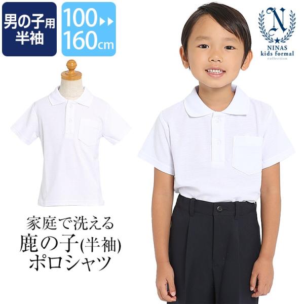 [ポロシャツ 子供 男の子 キッズ 半袖 白 ホワイト 鹿の子 洗える 制服 スクール 110cm 120cm 130cm 140cm 150cm 160cm お受験 受験 面接 男児 子ども 行動観察 通園 通学]